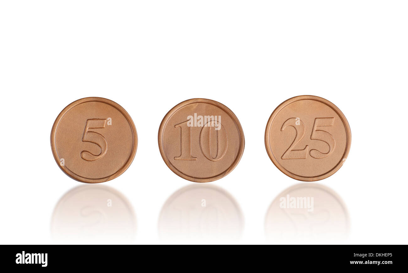 plastic coins toy isolated on white background Stock Photo - Alamy