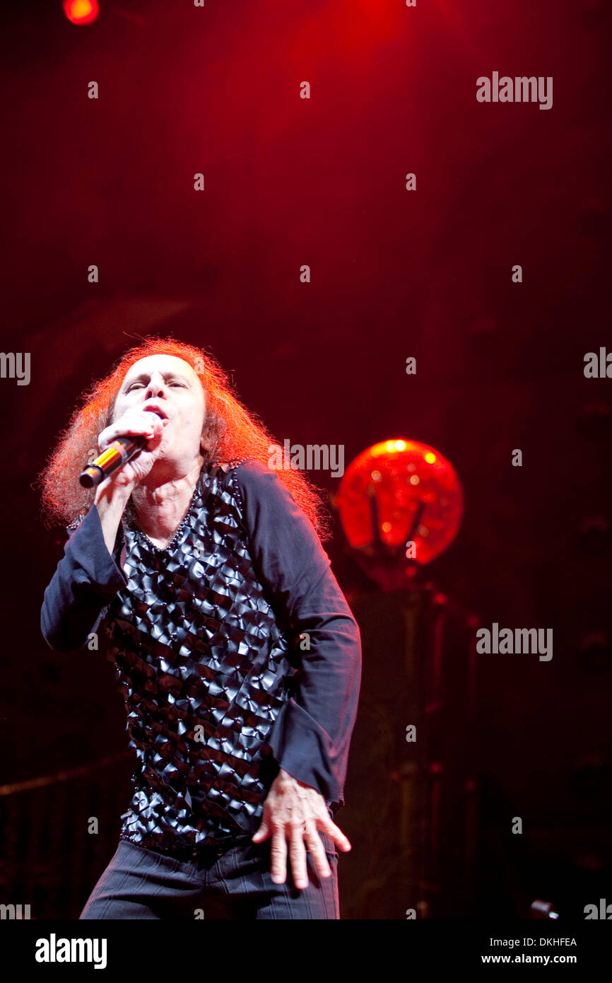 Heaven and Hell lead singer Ronnie James Dio warming up with the first ...