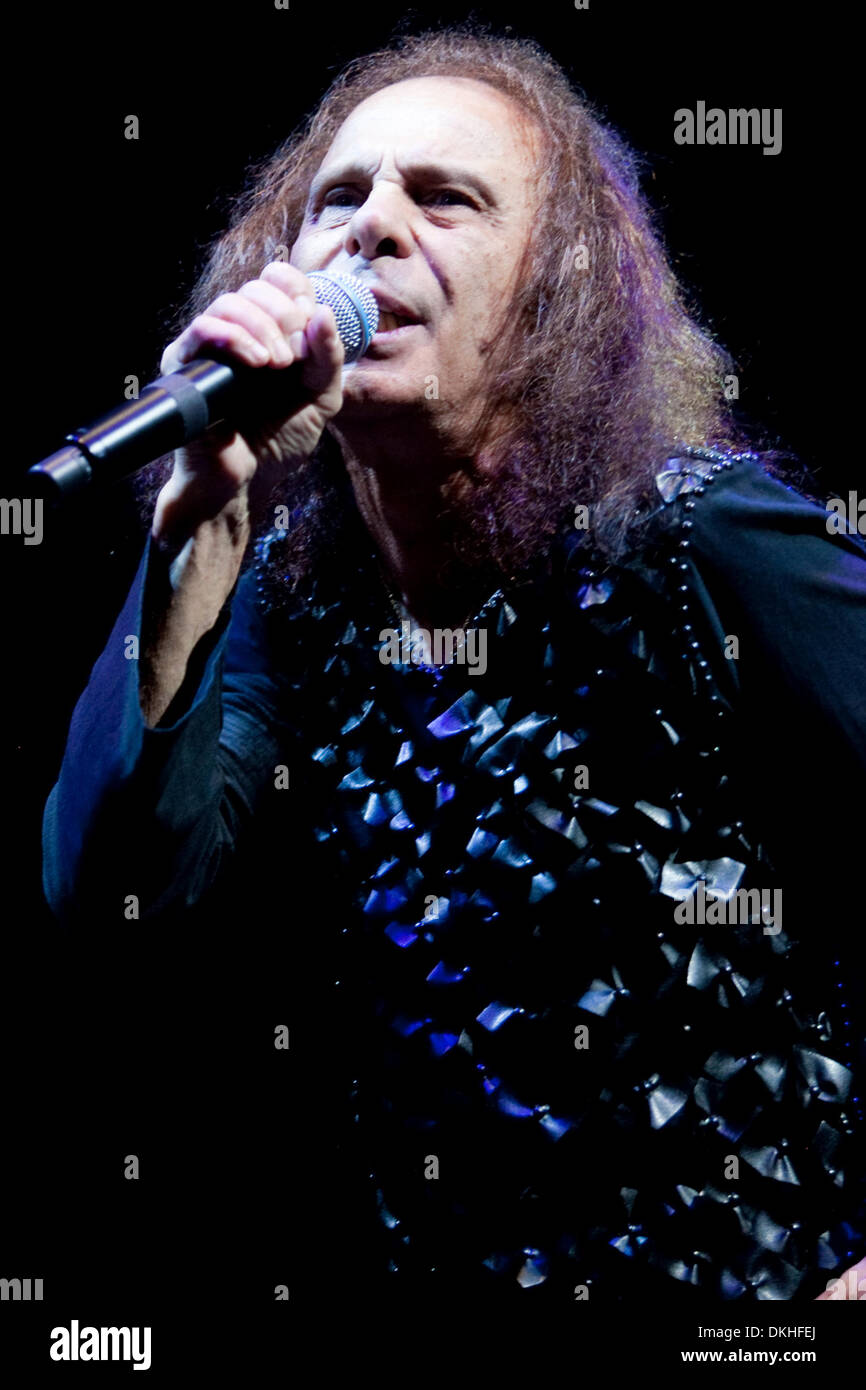 Heaven and Hell lead singer Ronnie James Dio singing. The concert was ...