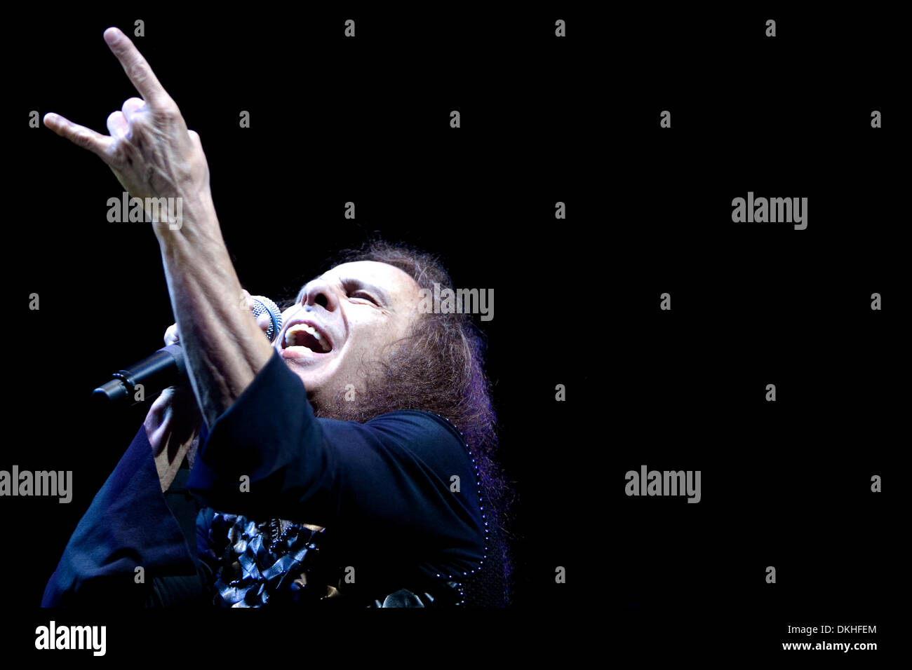 Heaven and Hell lead singer Ronnie James Dio rocking and rolling. The ...