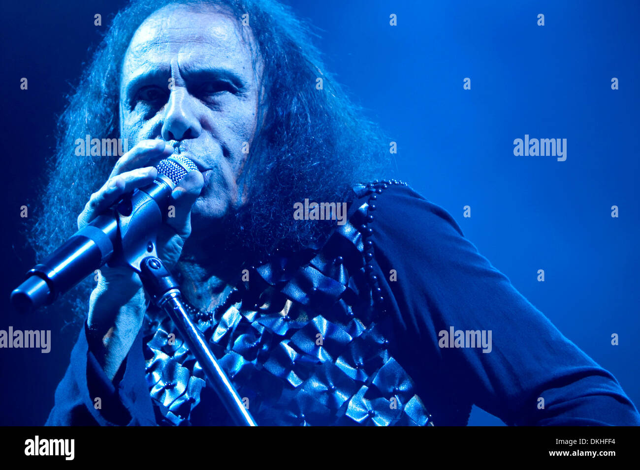Heaven and Hell lead singer Ronnie James Dio singing. The concert was ...