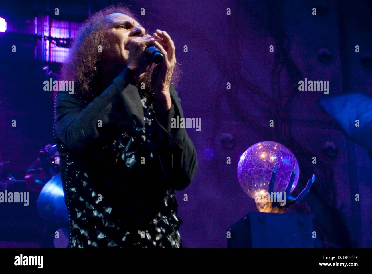 Heaven and Hell lead singer Ronnie James Dio singing. The concert was ...