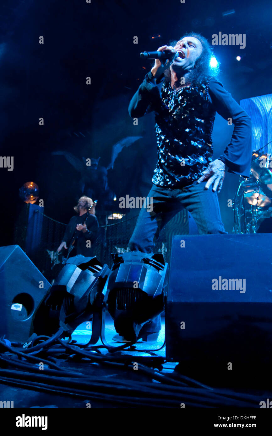 Heaven and Hell lead singer Ronnie James Dio singing. The concert was ...