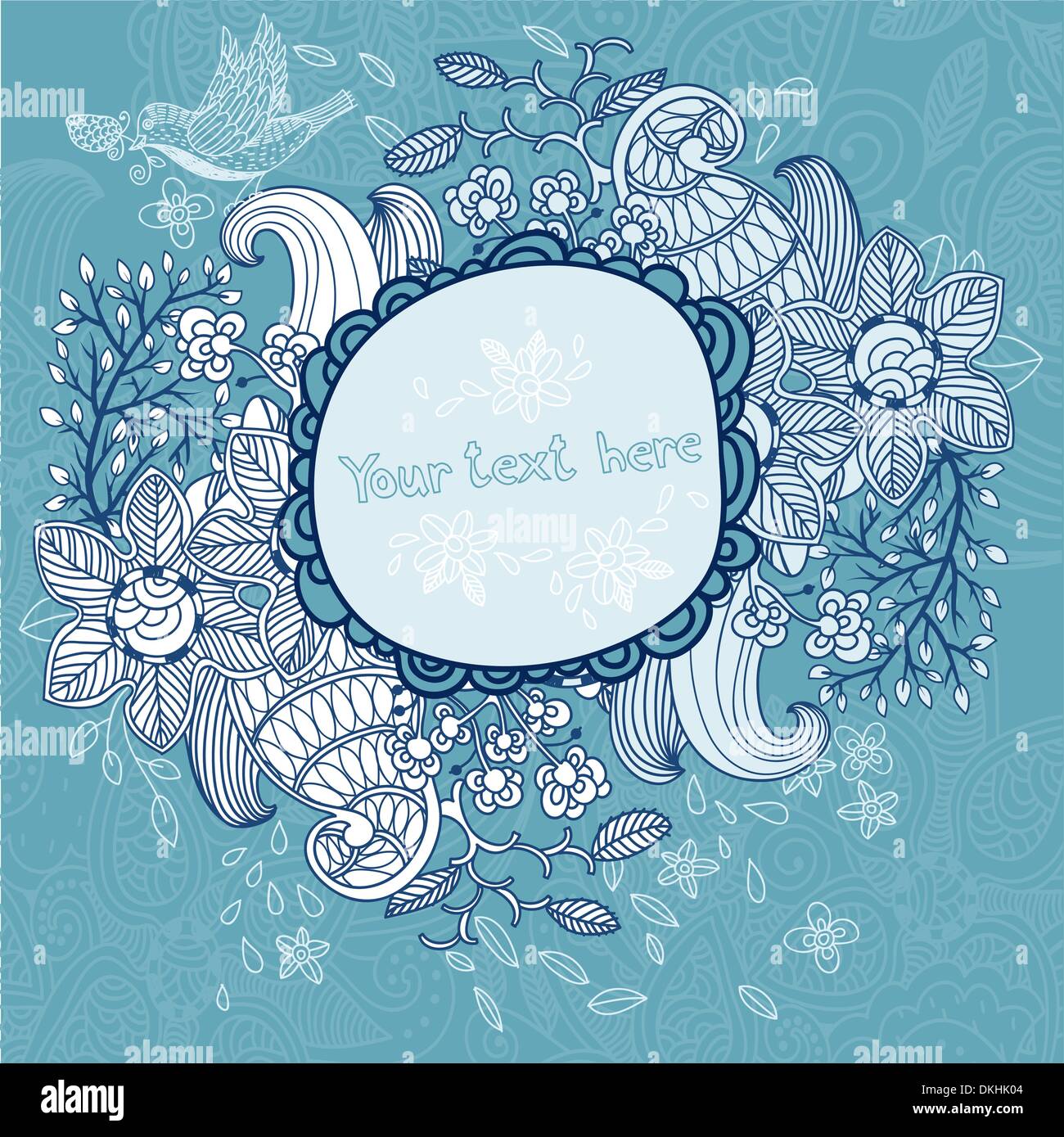 vector floral frame with abstract flowers and birds Stock Vector Image ...