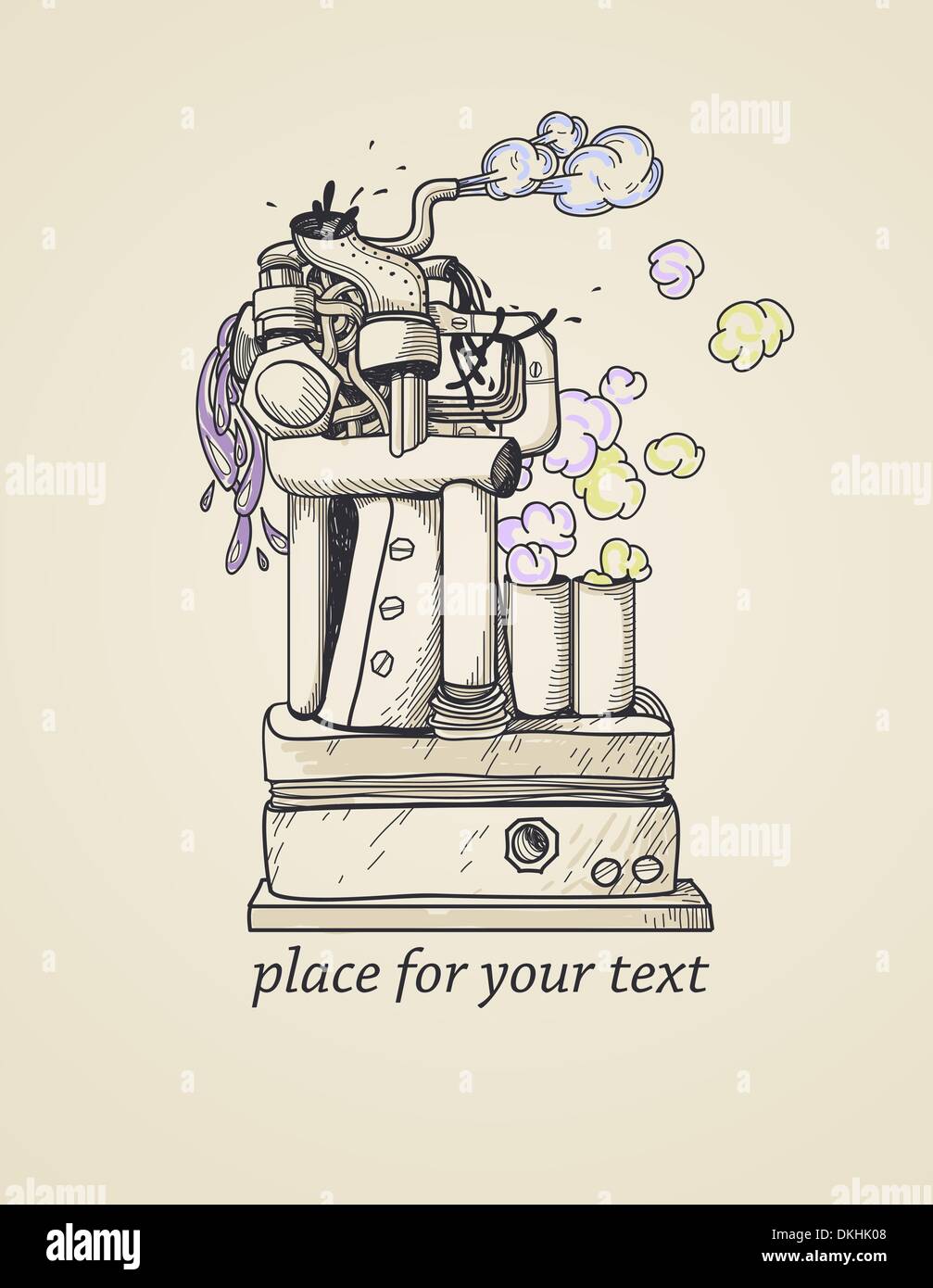 vector illustration of an abstract cartoon machine with colorful smoke ...