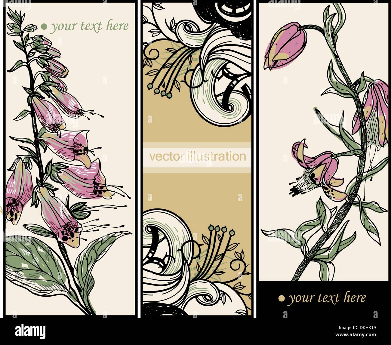 vector set of 3 hand-drawn floral cards Stock Vector Image & Art - Alamy
