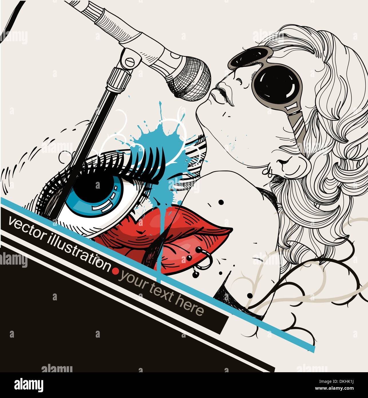 vector illustration of a singer , abstract lips and blue eye Stock ...