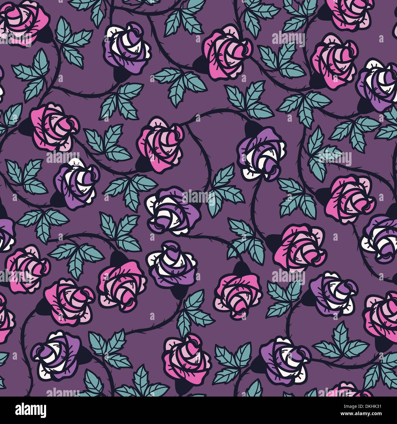 vector floral seamless pattern with vintage roses on a violet background Stock Vector Image ...