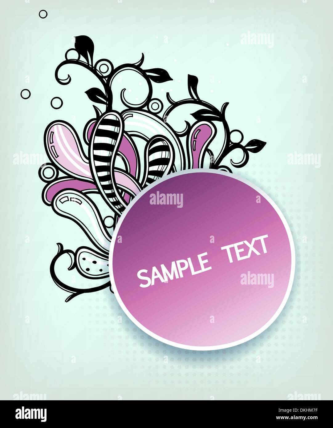 vector illustration of a violet label on a floral background Stock ...