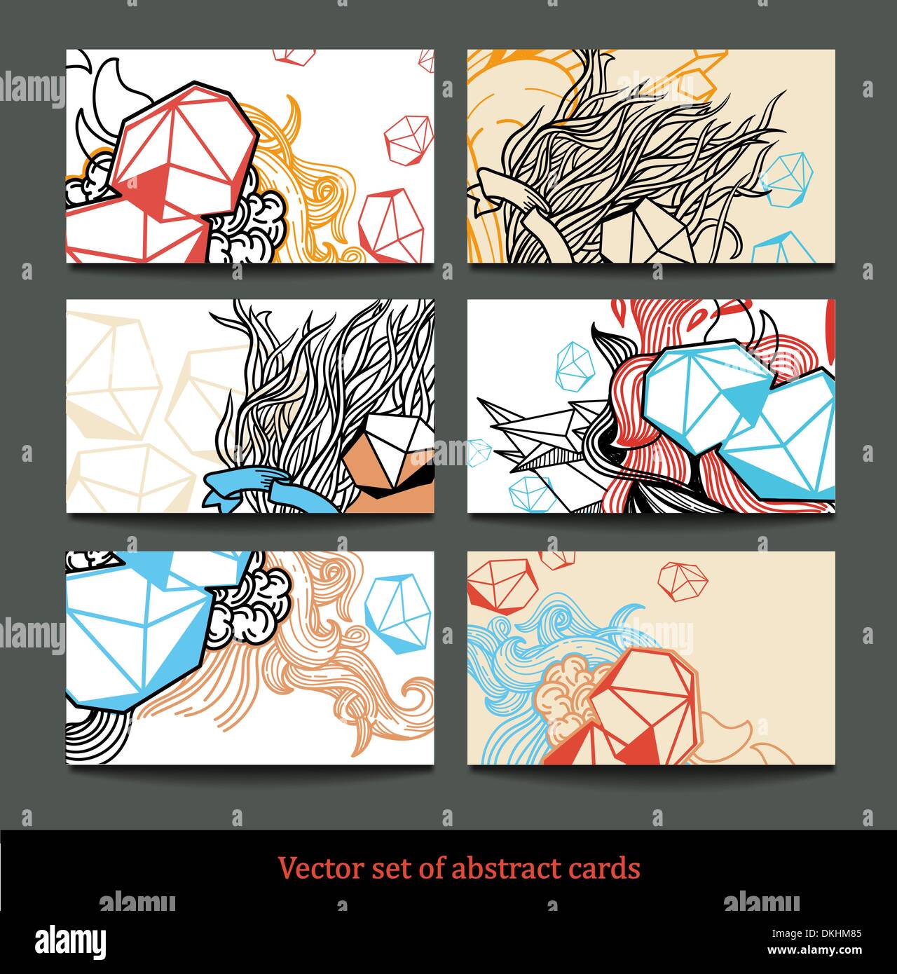 vector collection of hand-drawn cards with colorful doodles Stock ...