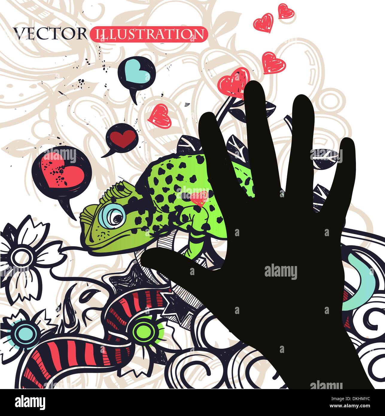 vector illustration of a green lizard and a protecting hand Stock ...