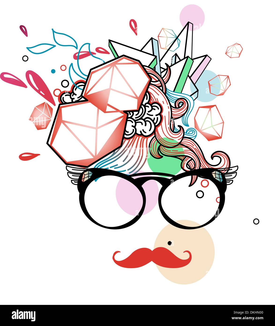 vector illustration of an invisible face with red mustache and fantasy ...