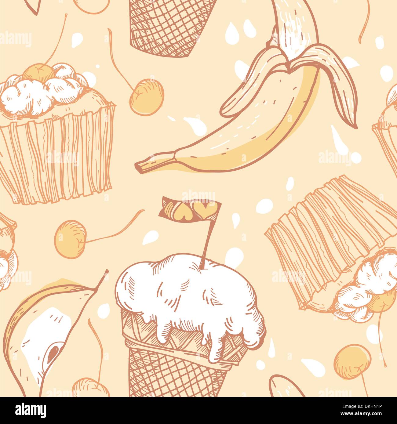 vector foodl seamless pattern with cakes, fruits and ice-cream Stock ...