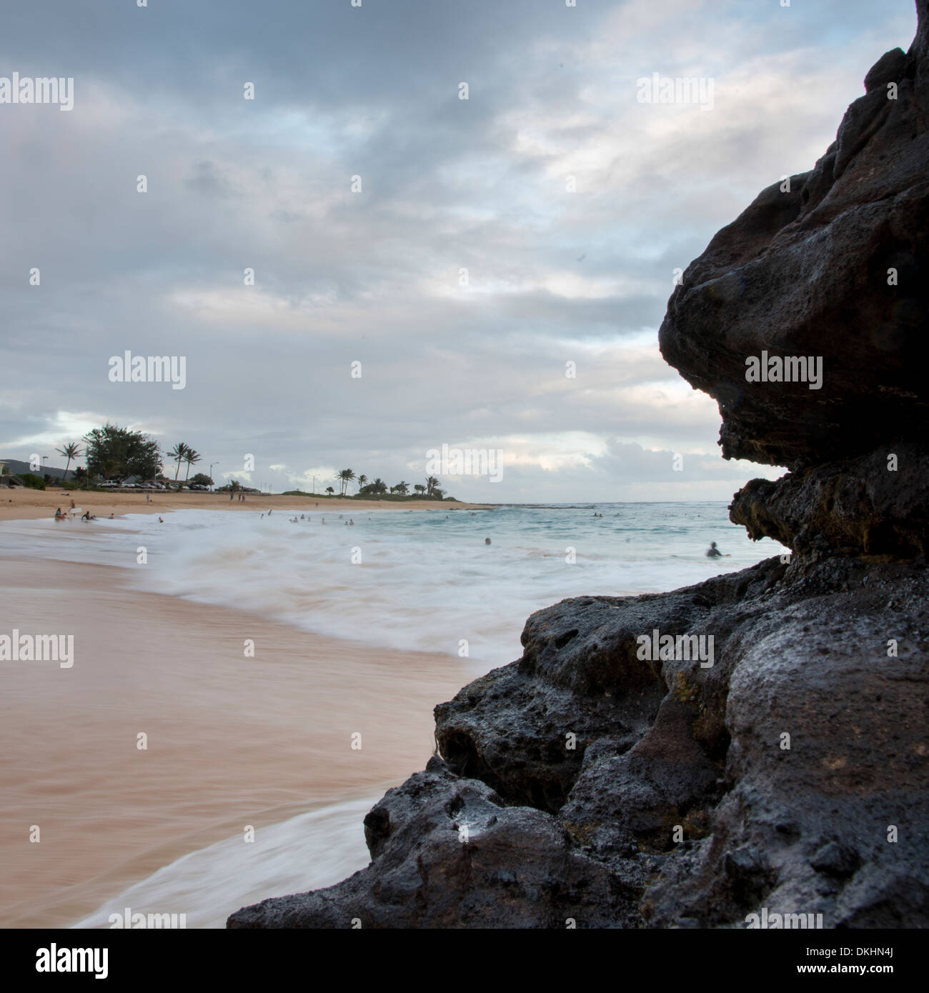 Cliff on the beach with surf in the background, Sandy Beach, Hawaii Kai ...