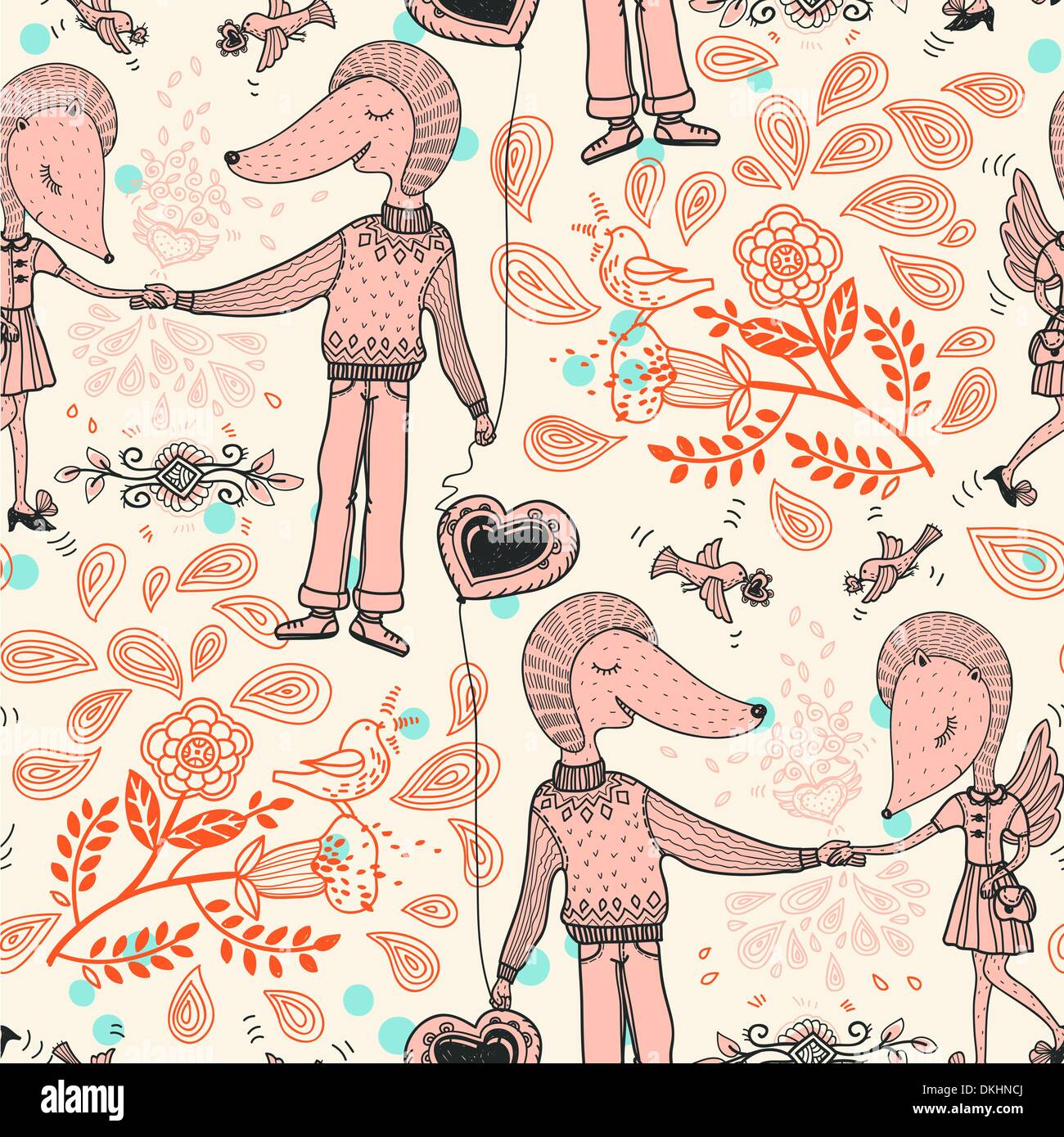 vector seamless pattern with cute abstract animals Stock Vector Image ...