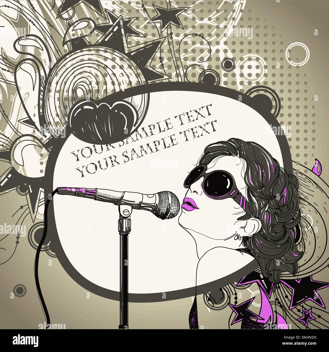 vector frame with a young singer with pink lips singing a song on an ...