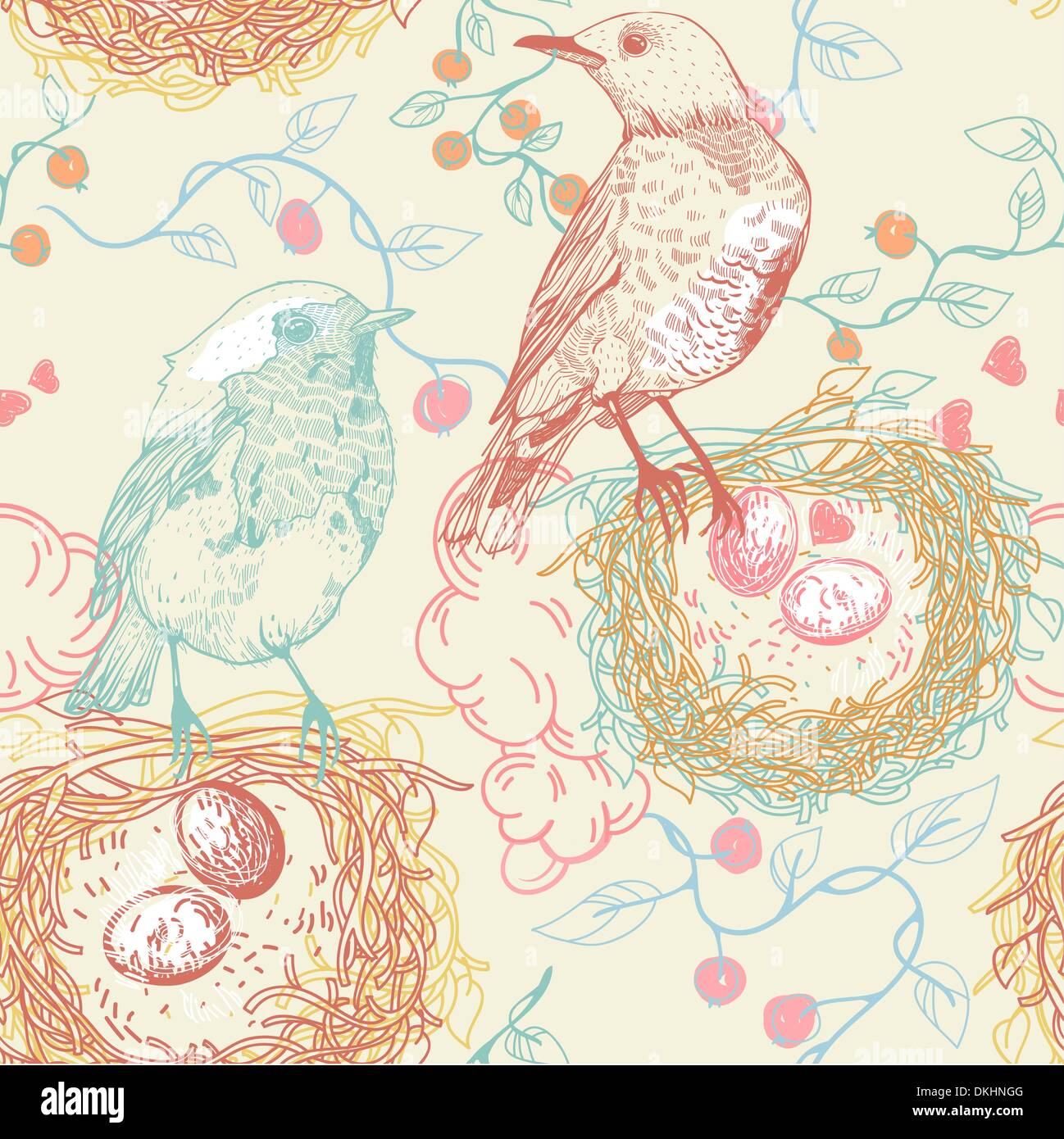 vector seamless pattern with forest birds and nests Stock Vector Image ...