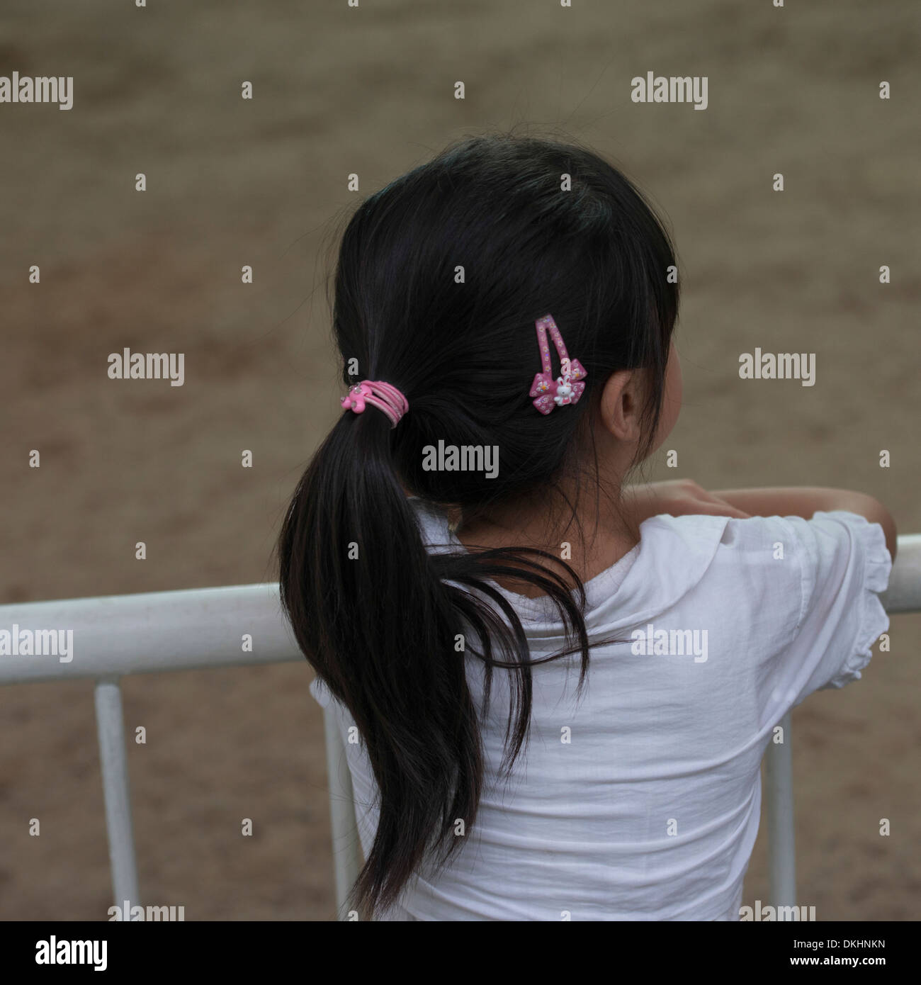 Rear view of a girl with a ponytail at Terracotta Warriors Army Museum ...