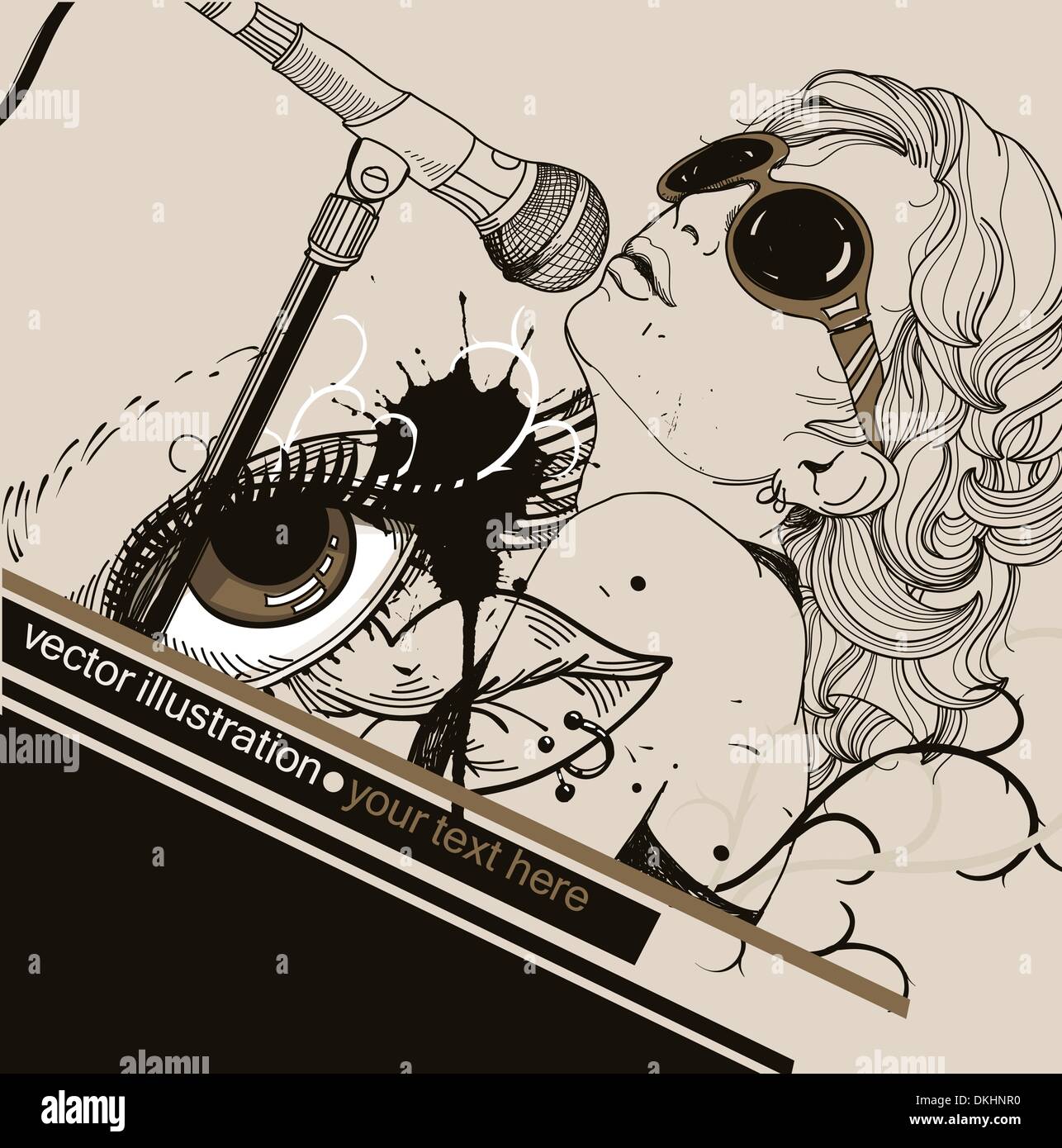 vector illustration of a singing girl and abstract lips and eye Stock ...