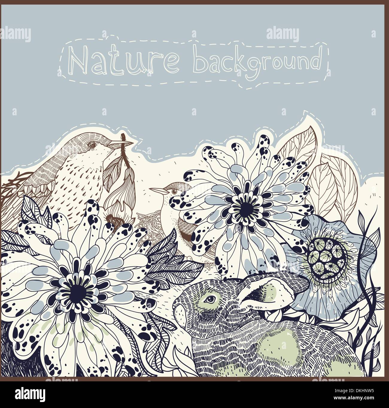vector floral illustration of fantasy flowers and wild animals Stock ...