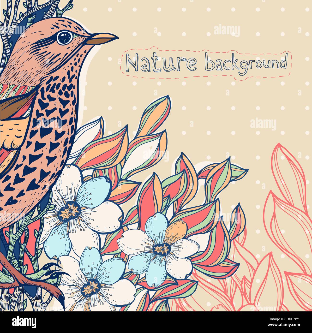vector illustration of a bird on a floral background Stock Vector Image ...