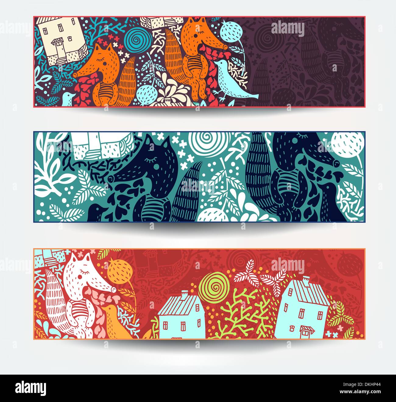 vector set of colored banners with funny foxes Stock Vector Image & Art ...