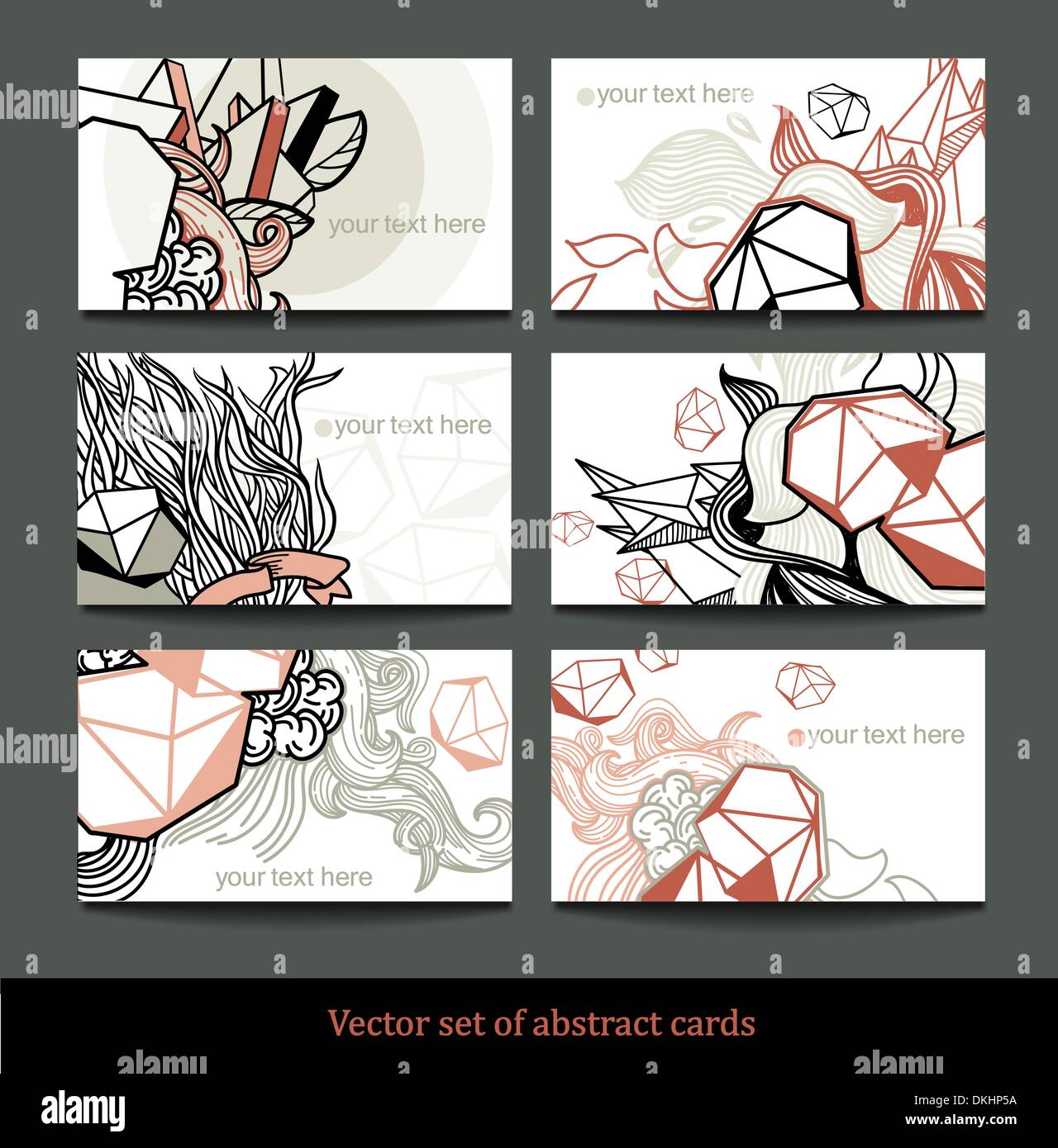 vector set of 6 hand-drawn cards with abstract doodles Stock Vector ...