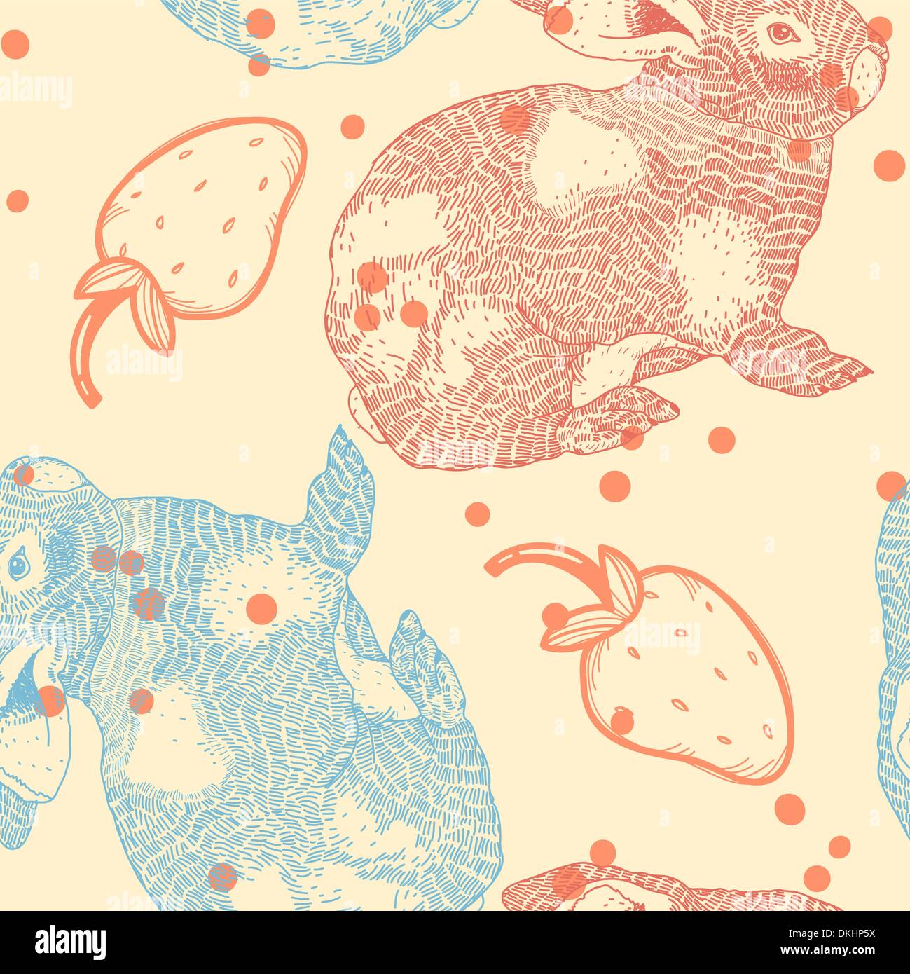 vector seamless background of rabbits and strawberries Stock Vector ...