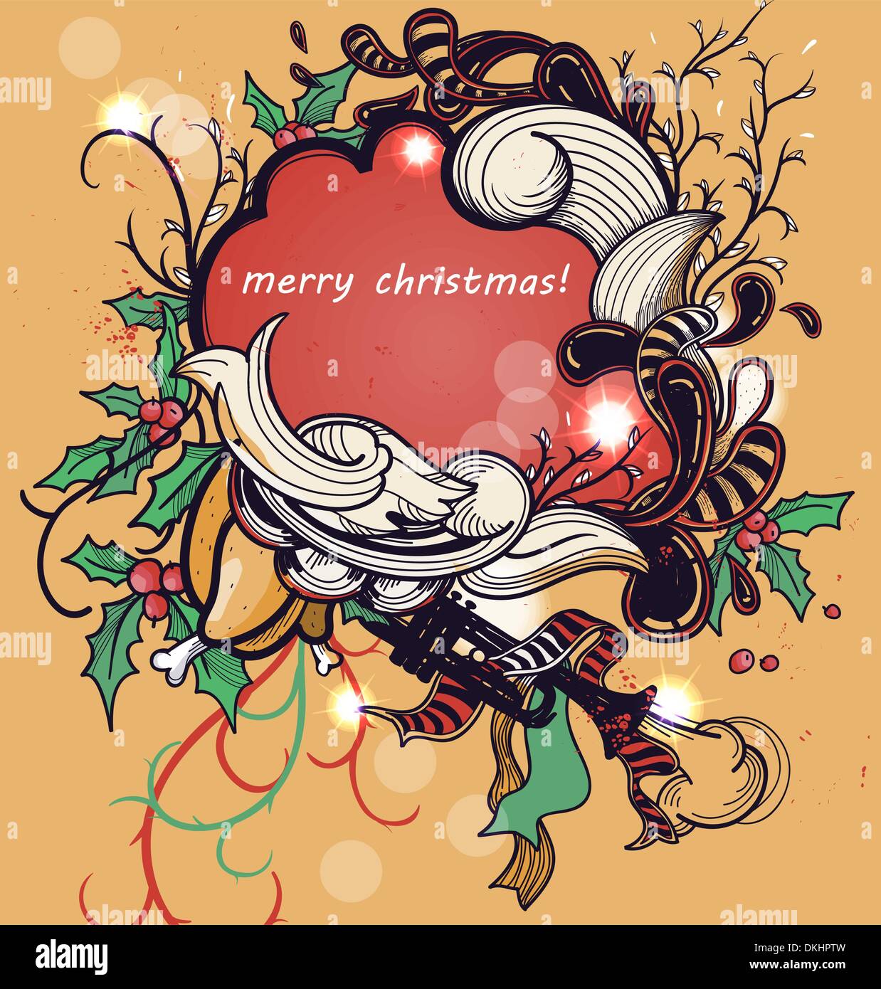 vector christmas frame with christmas decoration and sprigs of holly ...