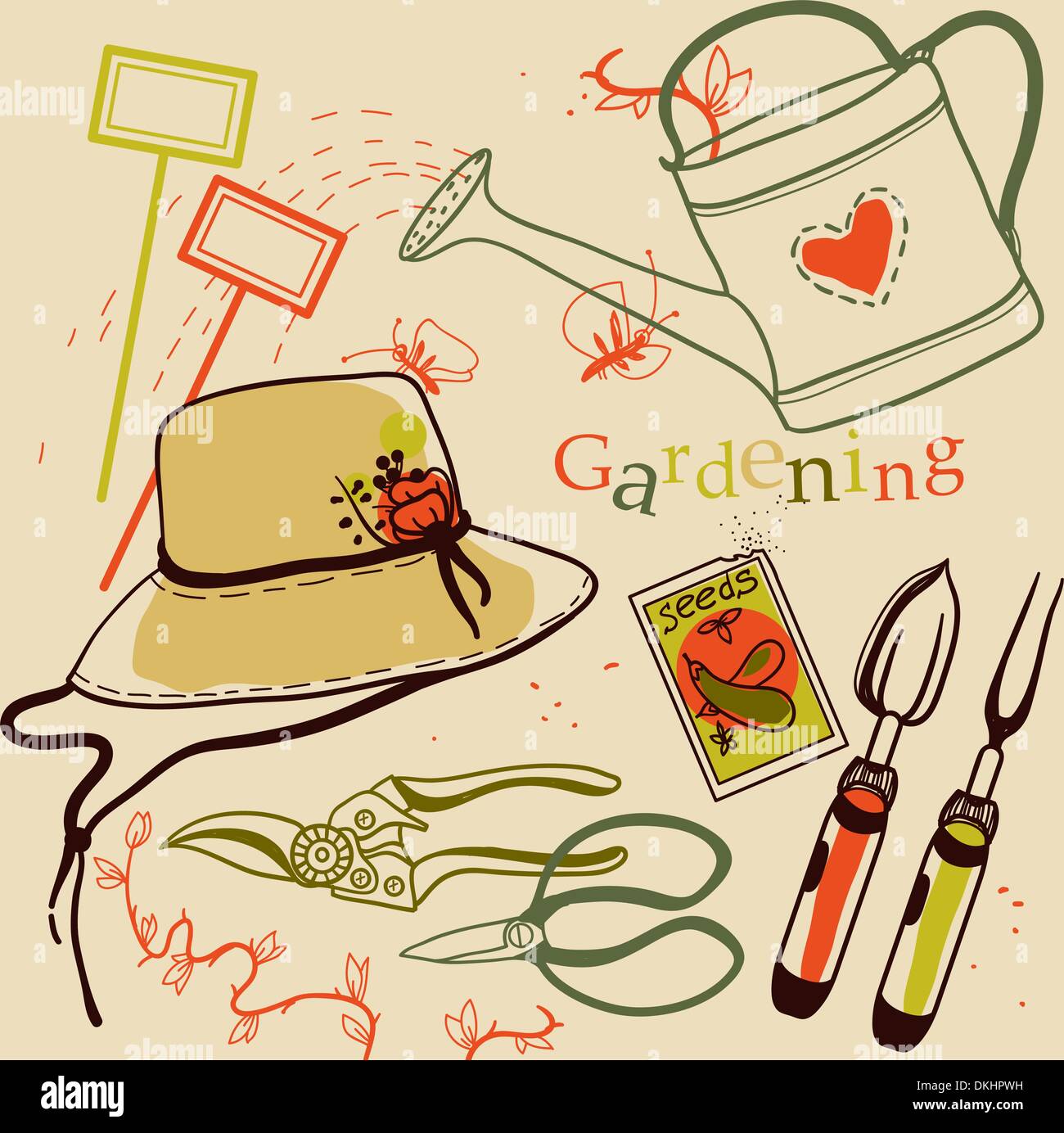 Old fashioned garden gardening Stock Vector Images - Alamy