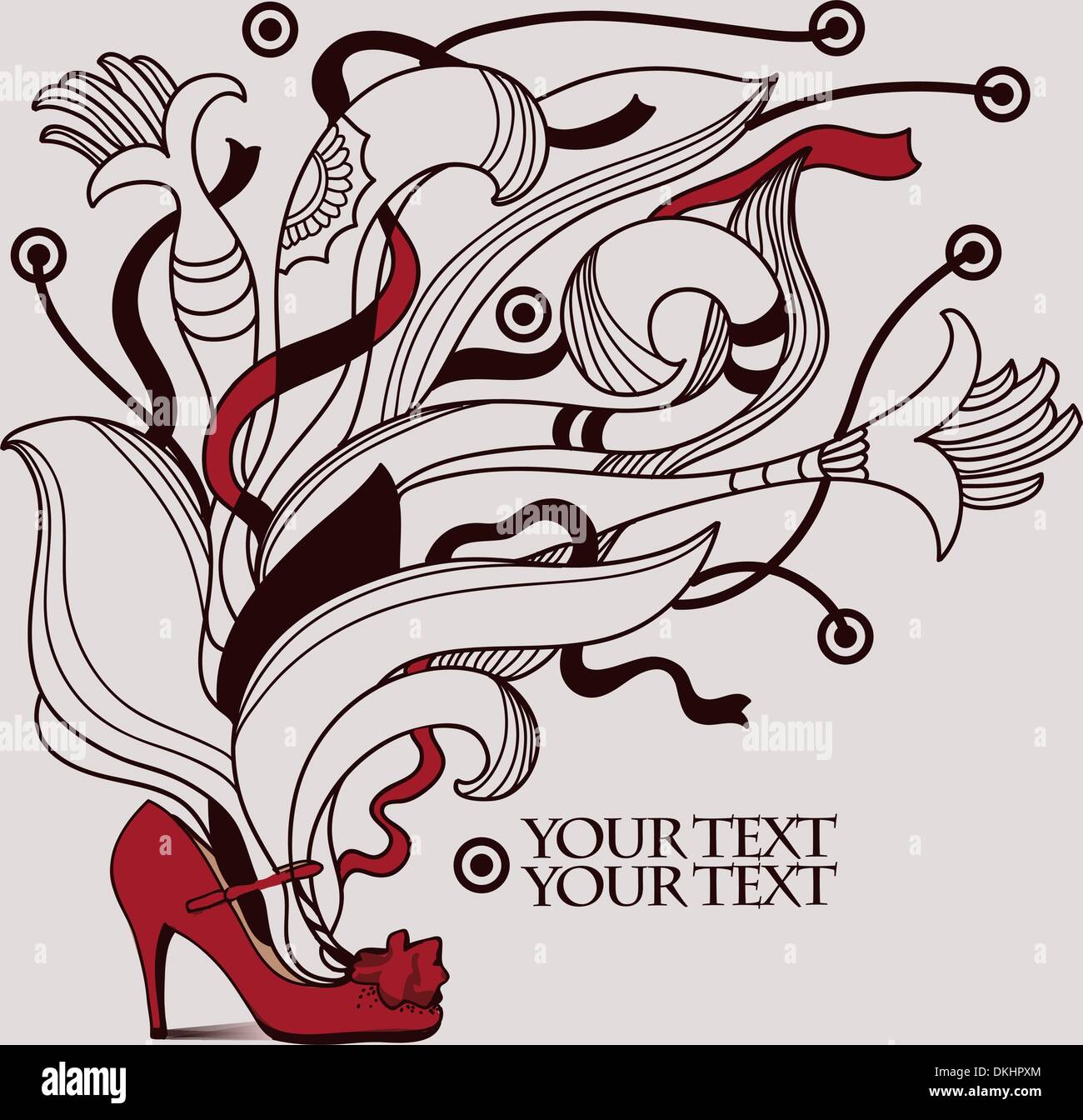 vector illustration of a red heel with abstract plants and leaves Stock ...