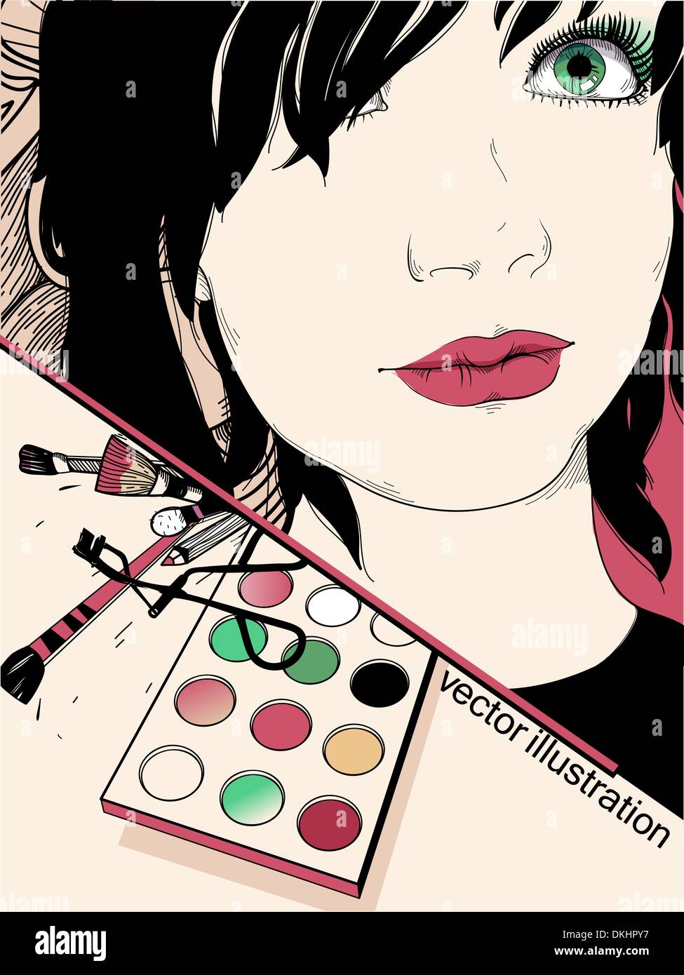 vector illustration of a young girl and make up Stock Vector Image ...