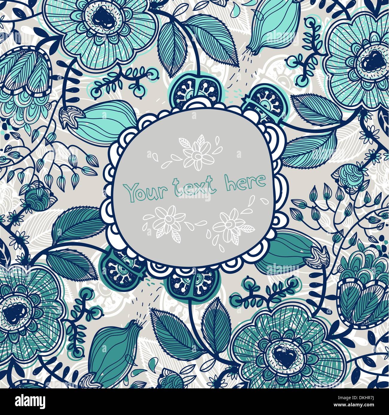 vector floral frame with fantasy flowers and fruits Stock Vector Image ...