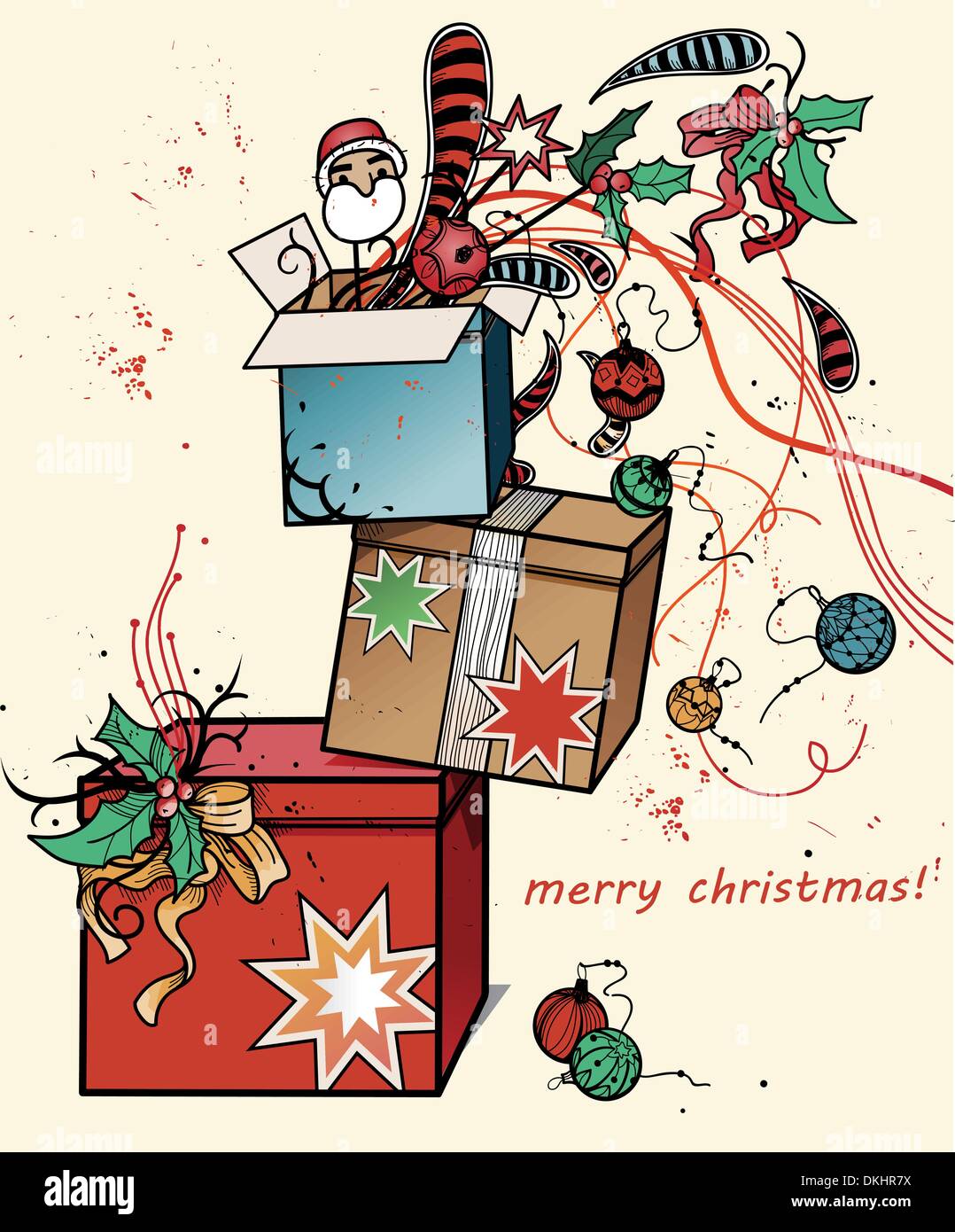 vector christmas illustration of colorful boxes with christmas gifts ...