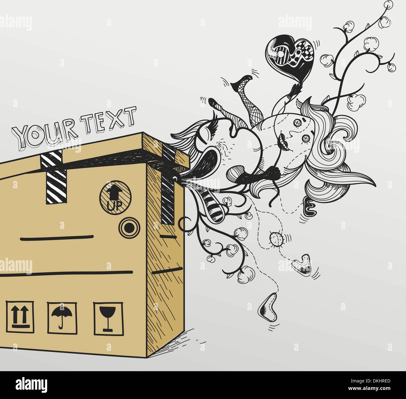 vector illustration of a parcel with funny freaks and fantasy plants ...