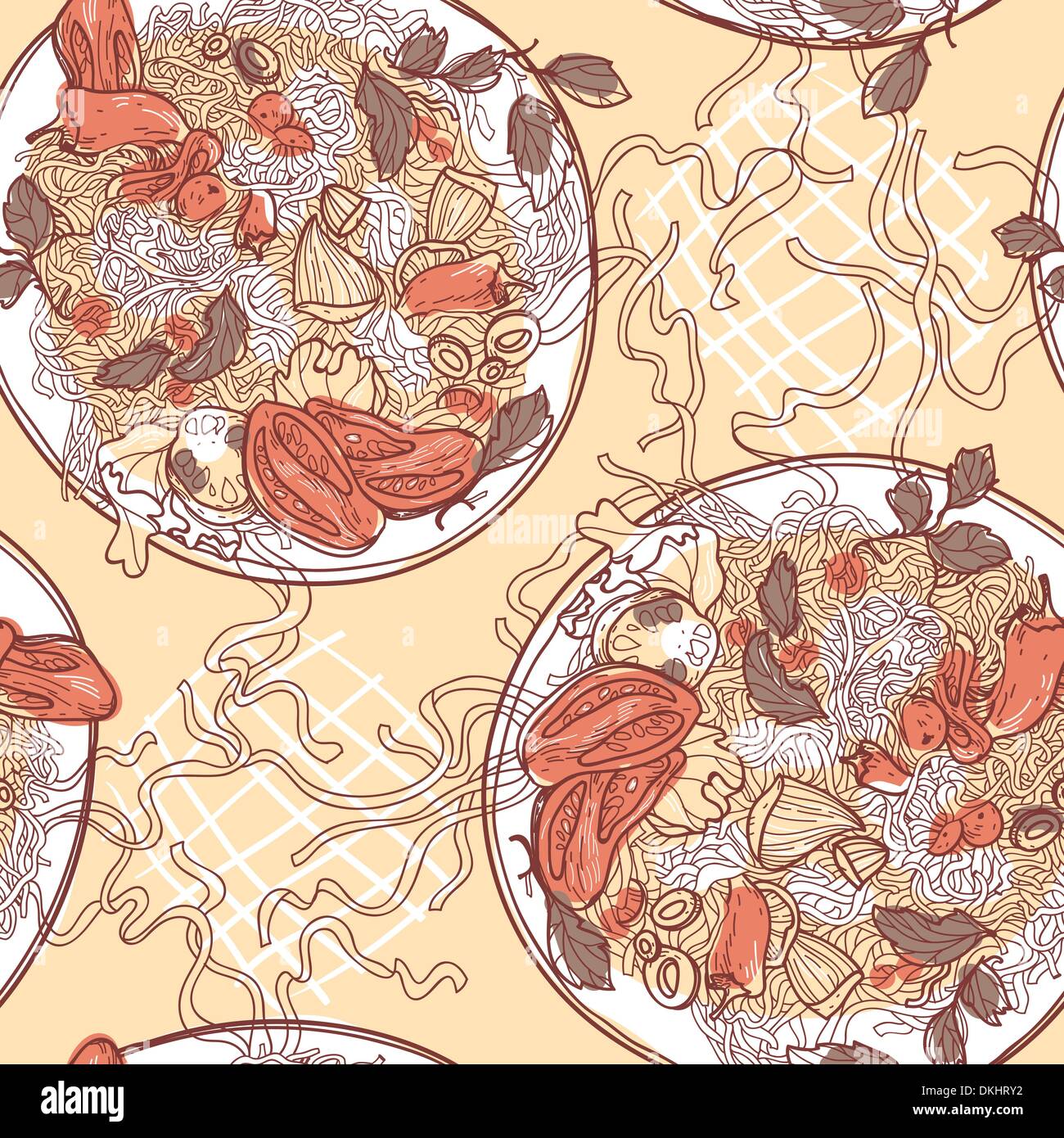 vector seamless pattern with plates of italian pasta Stock Vector Image ...