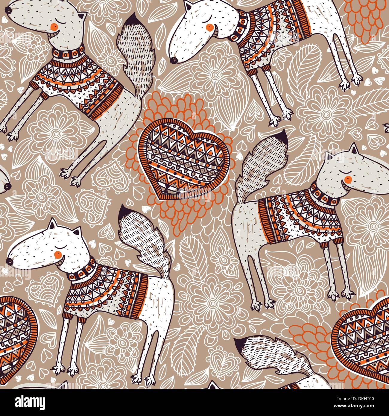 vector seamless pattern with funny dogs and knitted hearts Stock Vector ...