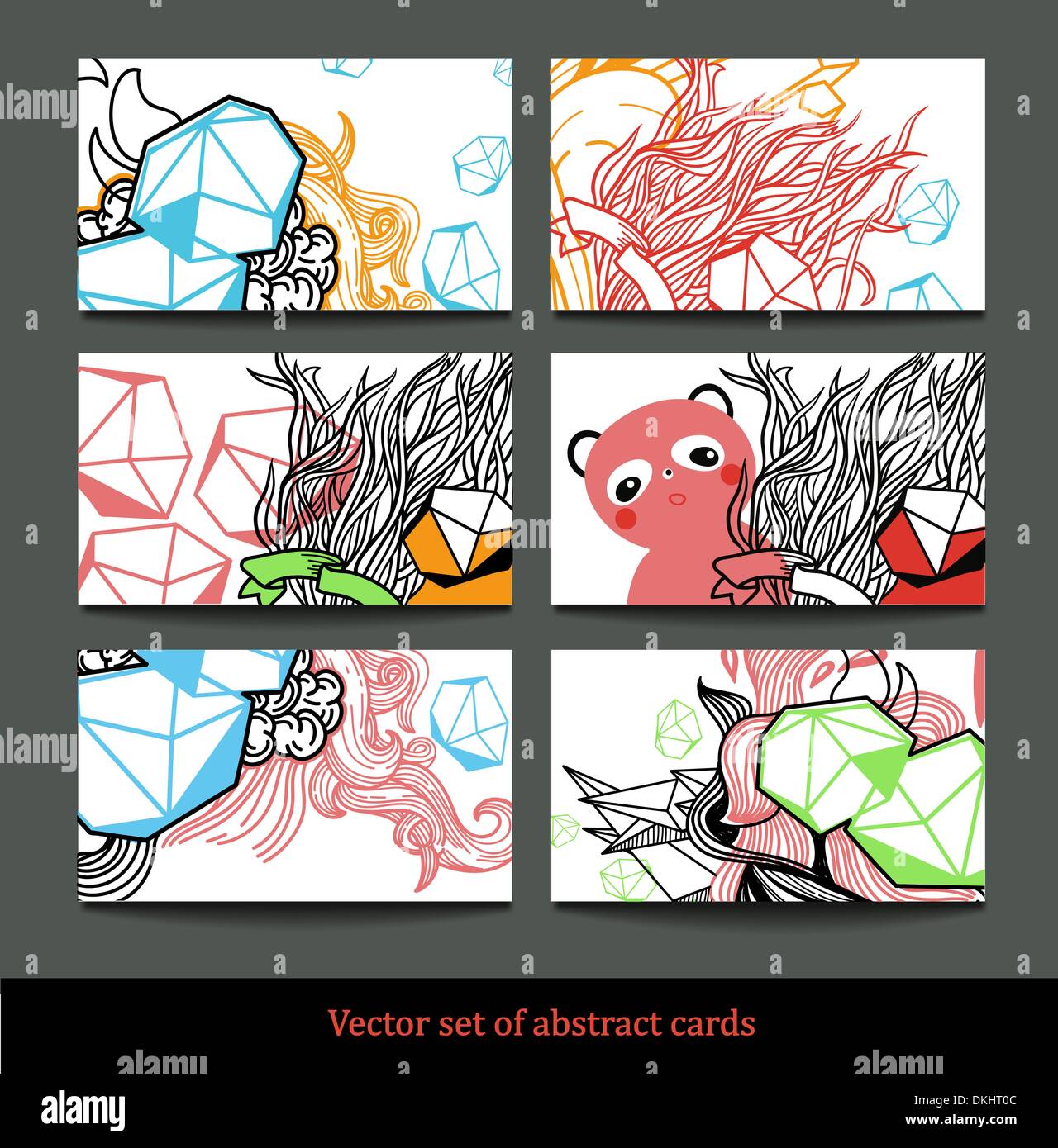 vector collection of abstract cards with colorful doodles Stock Vector ...