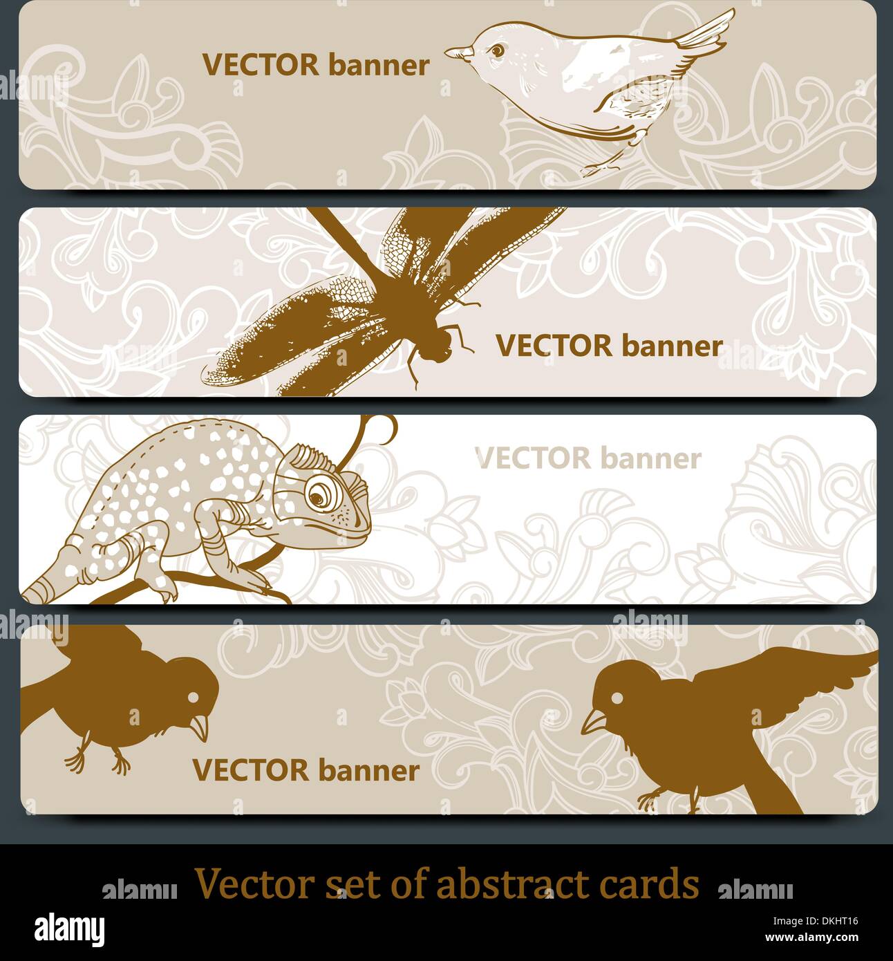 vector set of hand-drawn banners with birds and animals Stock Vector ...