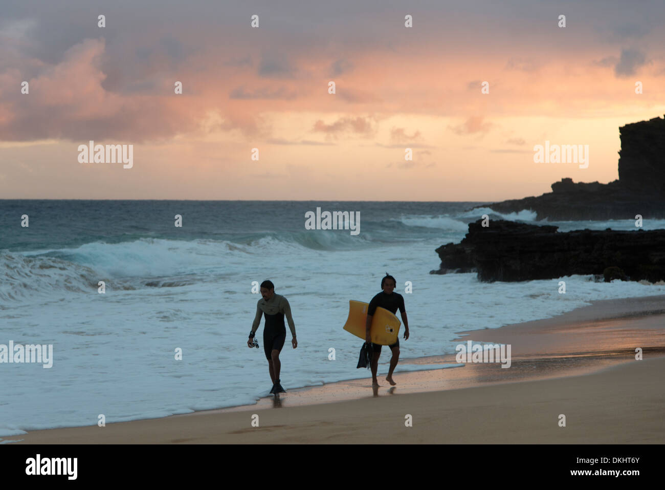 Surfers on the beach, Sandy Beach, Hawaii Kai, Honolulu, Oahu, Hawaii ...