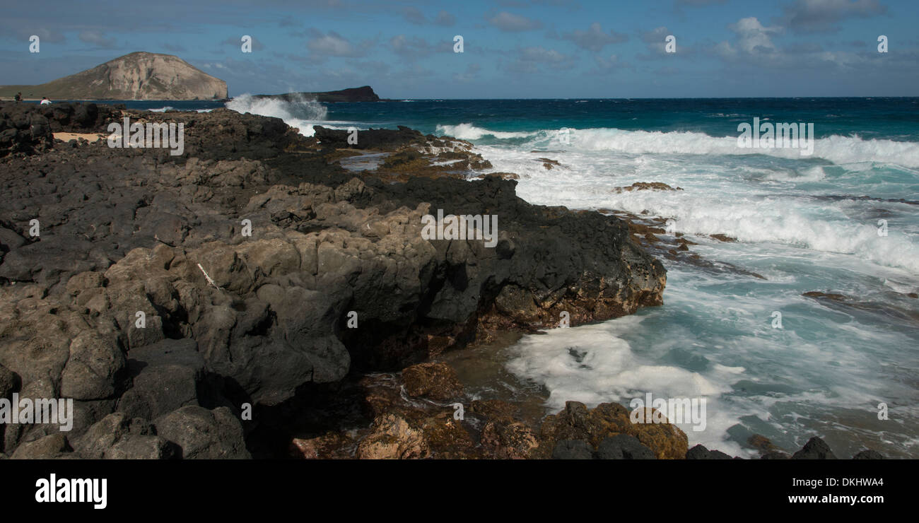 Rock formations on the coast, Waimanalo, Makapuu Point, Honolulu, Oahu ...