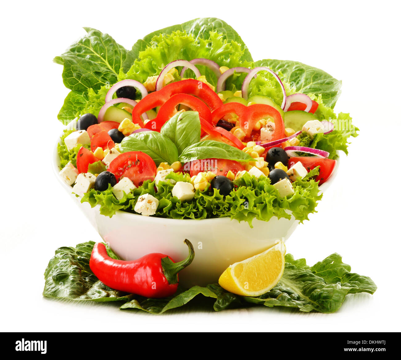 Vegetable salad bowl isolated on white background Stock Photo - Alamy