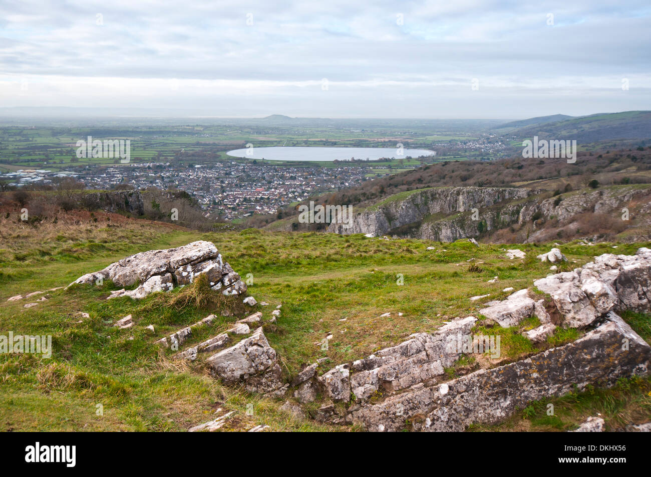 View from Cheddar Gorge, Somerset, to Cheddar Reservoir, Brent Knoll ...