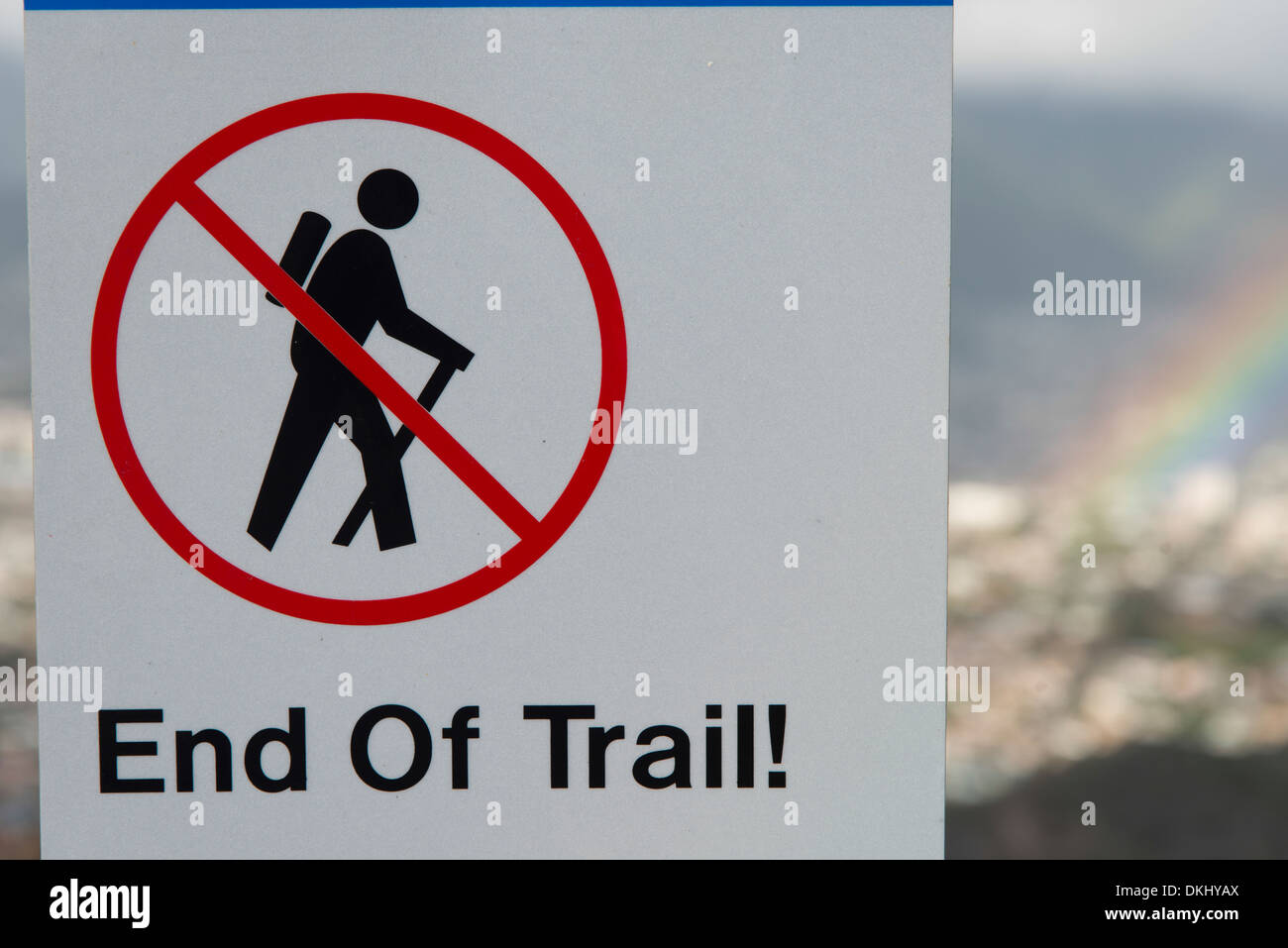 Warning sign for hikers viewed from Diamond Head, Kapahulu, Honolulu ...