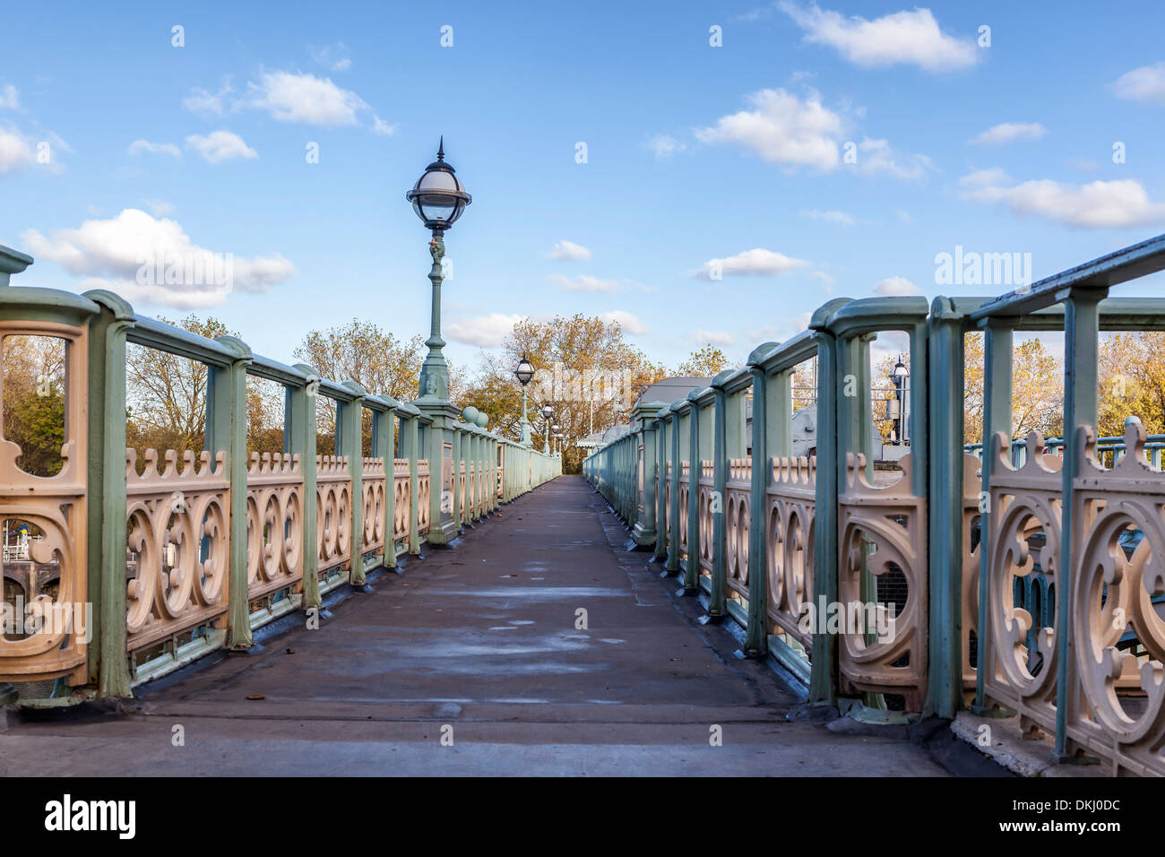 Pedestrian footbridge with decorative lamps and railings at Richmond ...