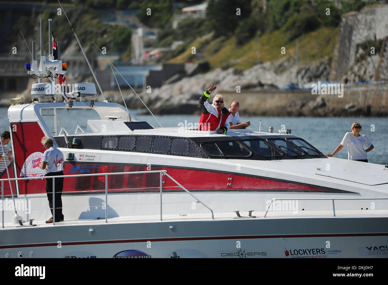 Virgin boss Richard Branson is welcomed back to Plymouth on board the ...