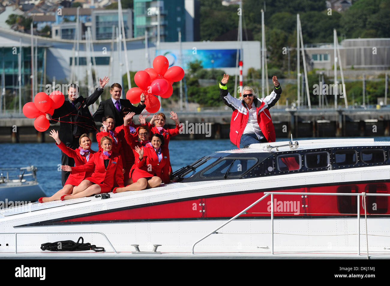 Virgin boss Richard Branson is welcomed back to Plymouth on board the ...