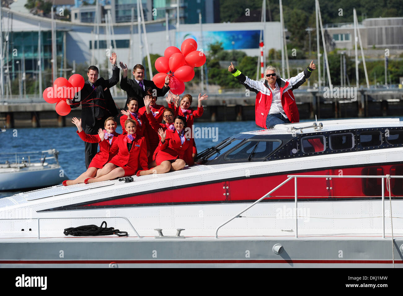 Virgin boss Richard Branson is welcomed back to Plymouth on board the ...