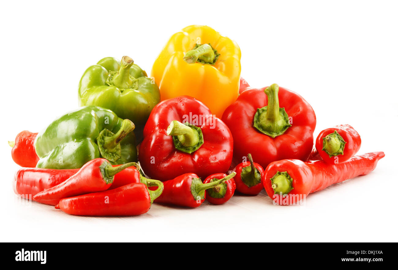 Composition with assorted peppers isolated on white background Stock ...