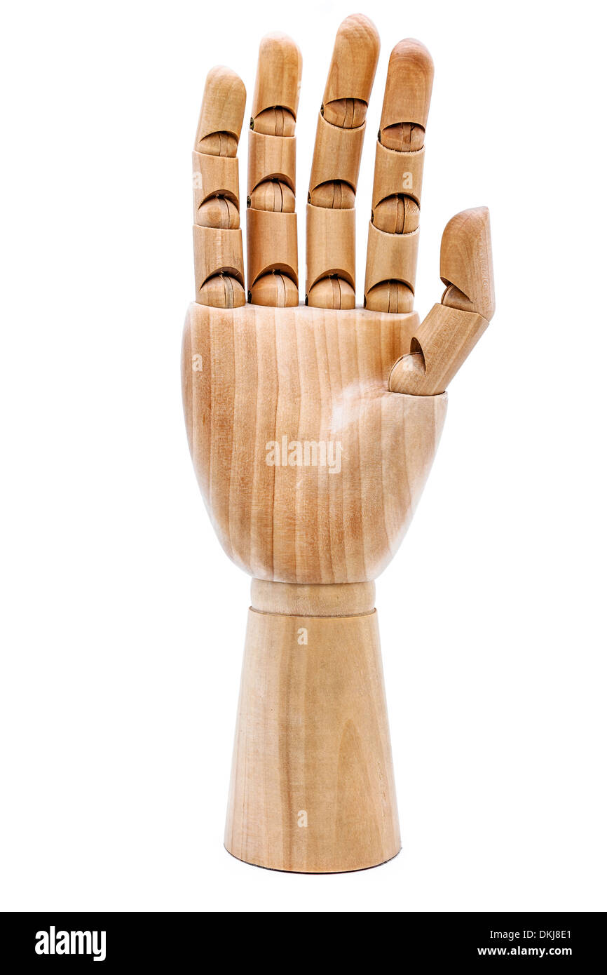 Wooden hand on a white background Stock Photo - Alamy